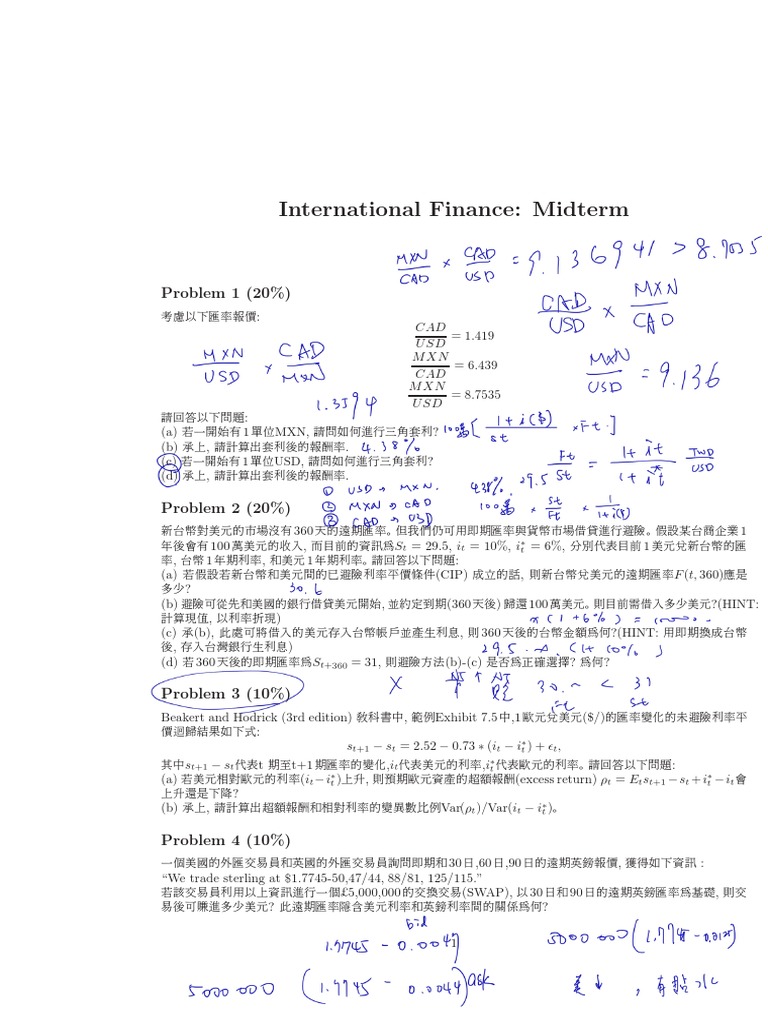 International Finance: Midterm: Problem 1 (20%) | PDF