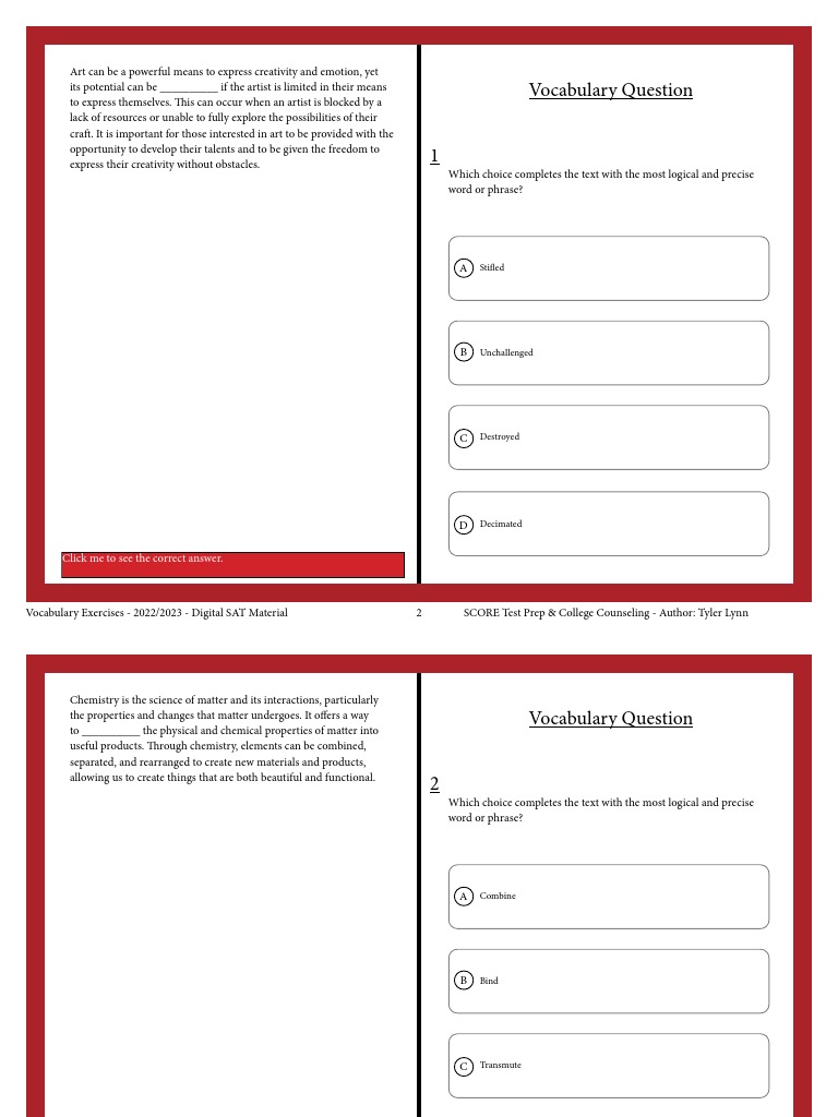 Vocab Exercises (Set 5 Questions) | PDF | Creativity | Matter