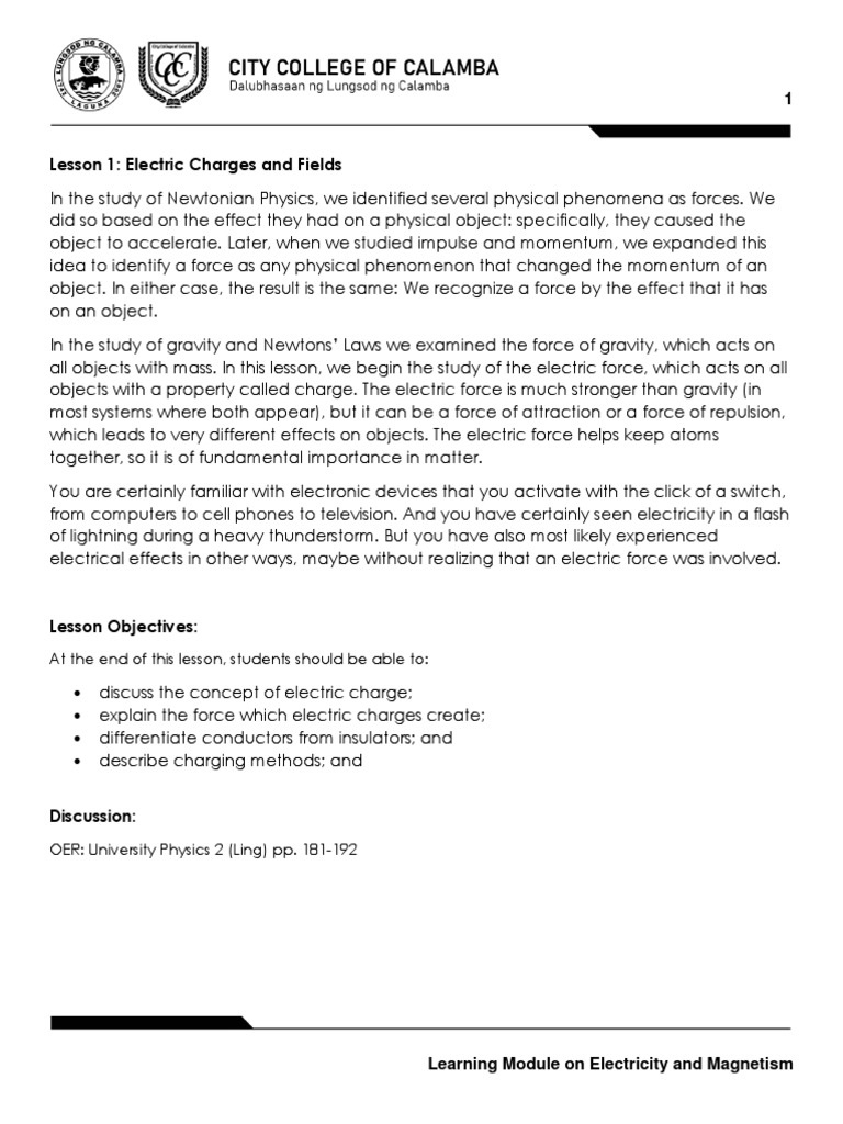 LM1 ElectroMag | PDF | Electric Charge | Force