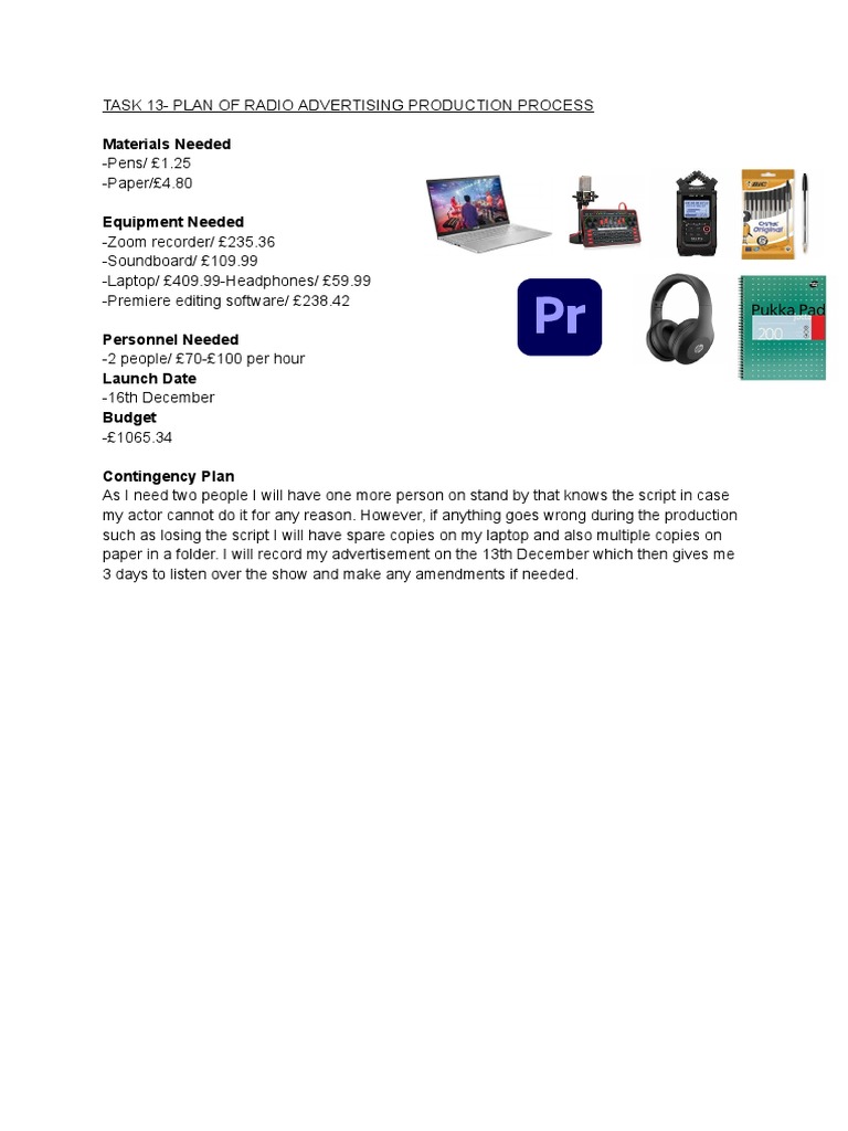Task 13 - Plan of Radio Advertising Production Process | PDF