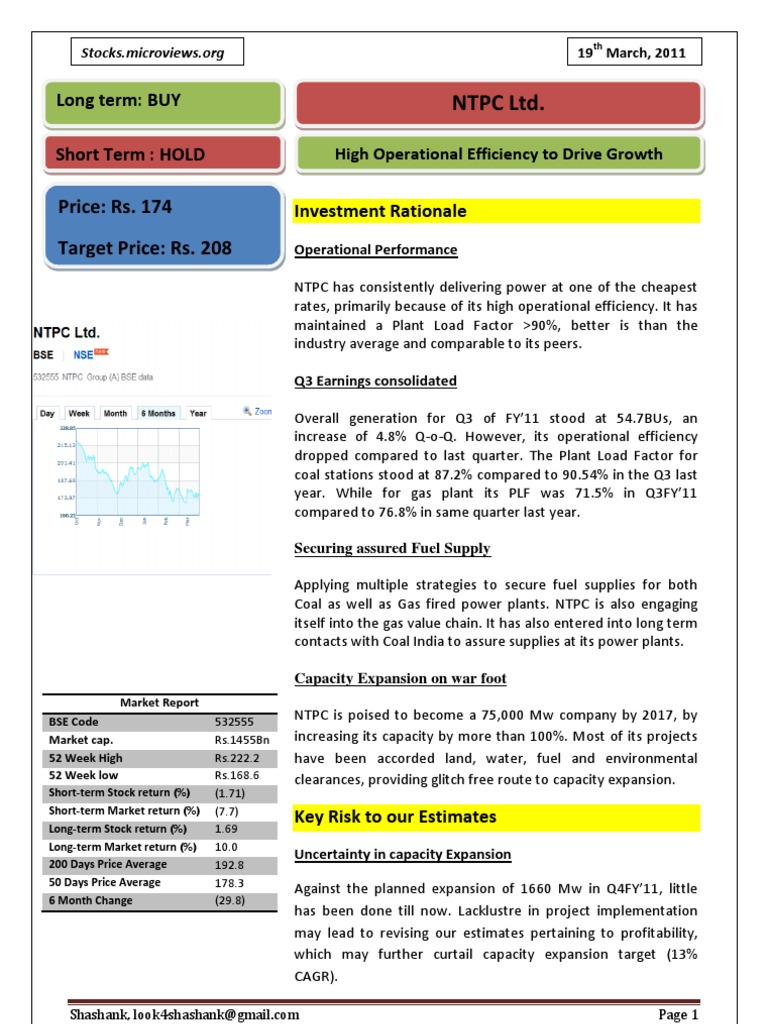 NTPC Ltd. Report: High Efficiency to Drive Growth | PDF | Expense | Taxes