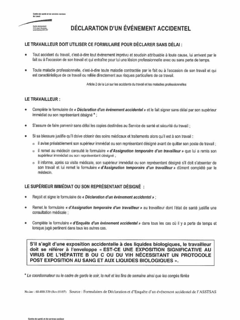 Declaration Evenement Accidentel Avec Mode Emploi | PDF