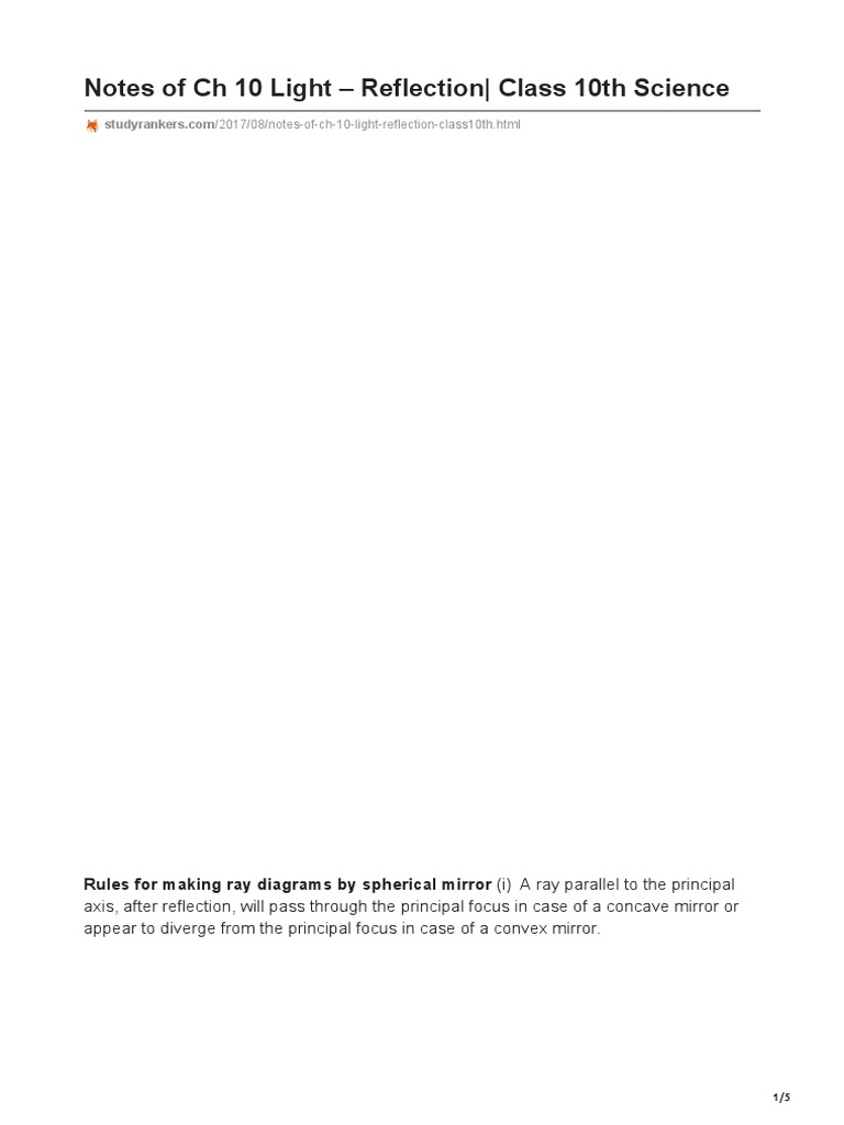 Notes of CH 10 Light Reflection Class 10th Science | PDF | Home & Garden