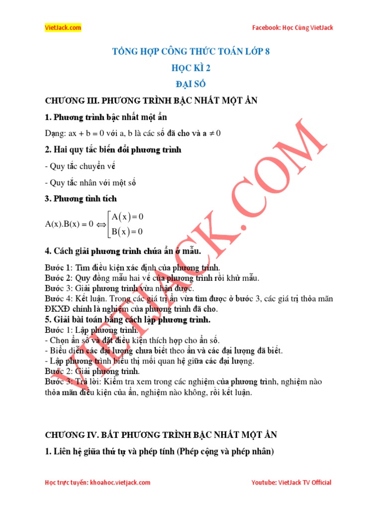 Công TH C Toán L P 8 - HK2 | PDF