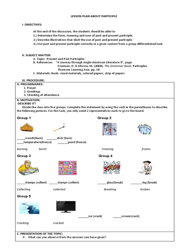 Lesson Plan About Participle | PDF | Verb | Adjective