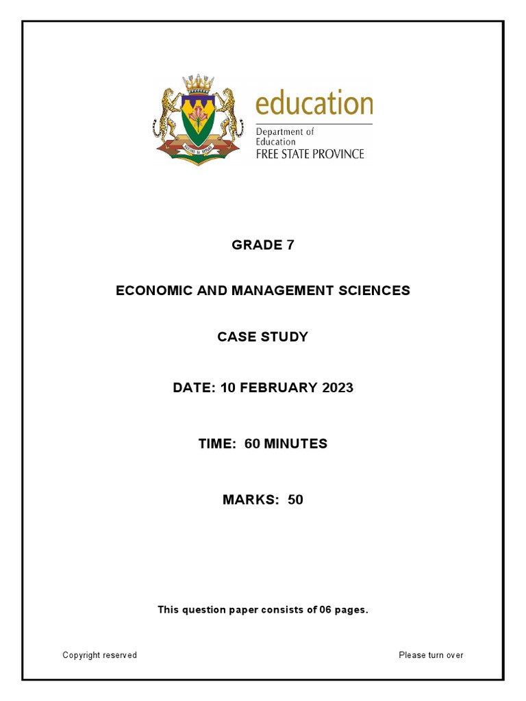 Grade 7 EMS Case Study - Question Paper - (Term 1-2023) | PDF