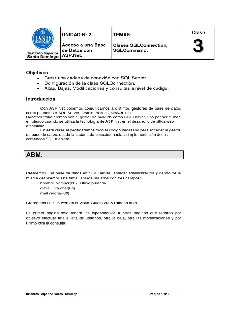 WEB - DAI5 - Guia Didactica 03 - Clases SQLConnection, SQLCommand | PDF ...