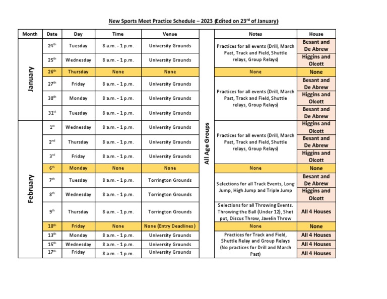 New Sports Meet Practice Schedule | PDF | Track And Field