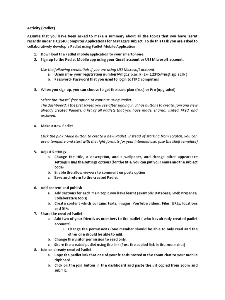 Padlet Activity Pdf Mobile App Computing