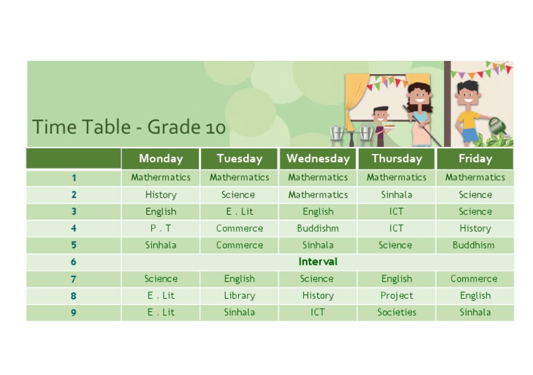 Grade 10 School Timetable | PDF | Language Arts & Discipline | Computers