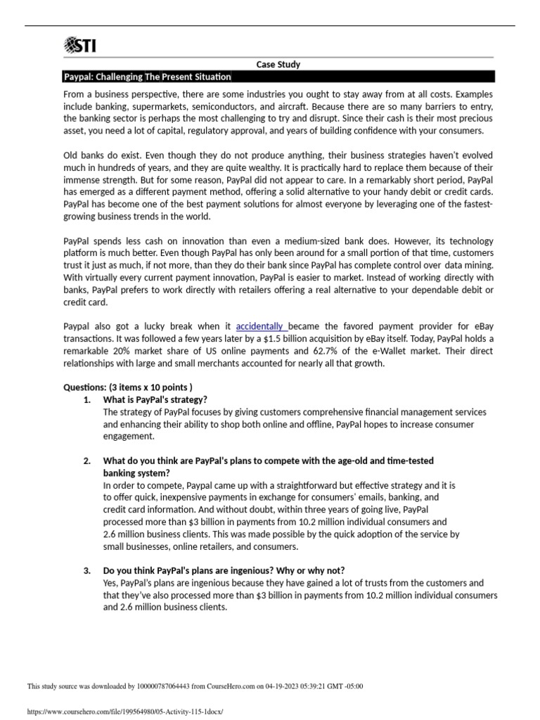 05 Activity 1 15 1 | PDF | Pay Pal | Banks