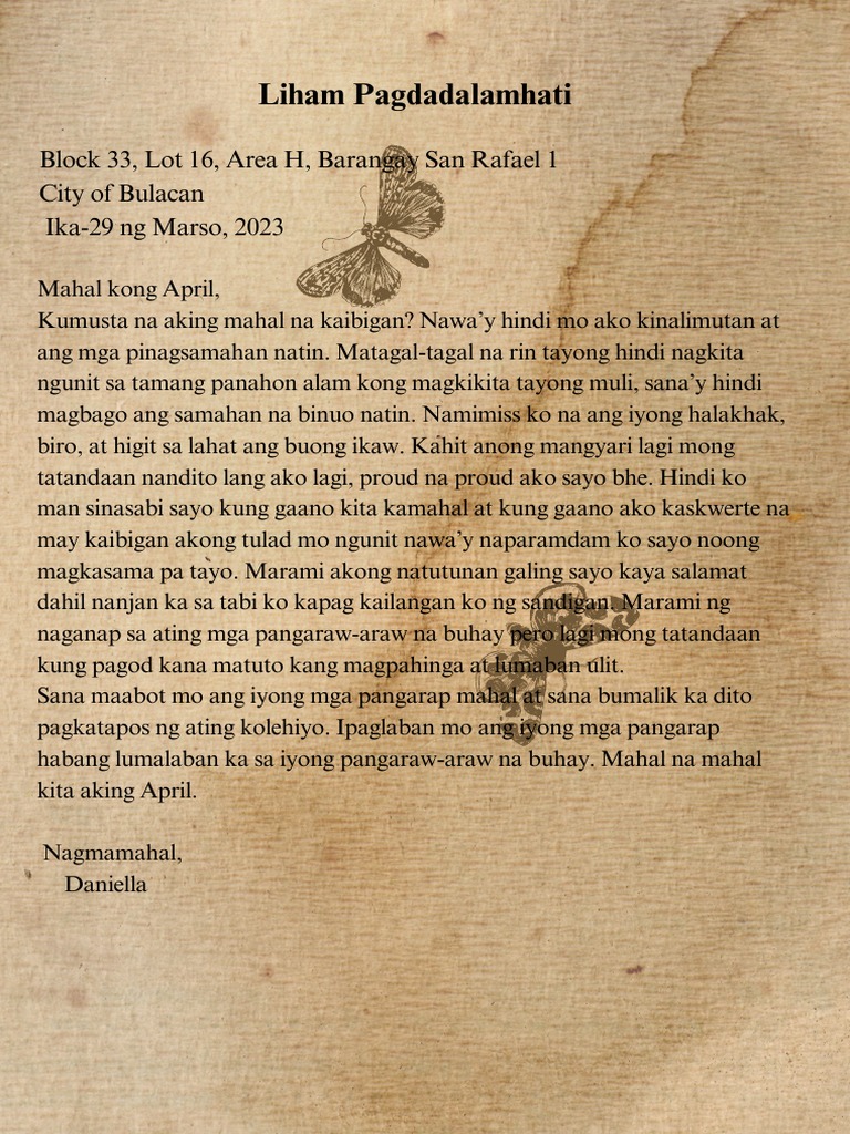 Liham Pagdadalamhati: Block 33, Lot 16, Area H, Barangay San Rafael 1 ...