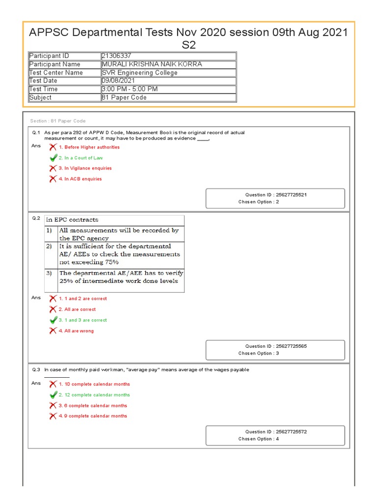 APPSC Departmental Tests Nov 2020 Session 09th Aug 2021 S2 | PDF ...