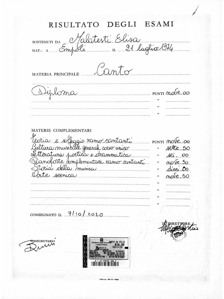 Diploma Canto Vecchio Ordinamento A | PDF