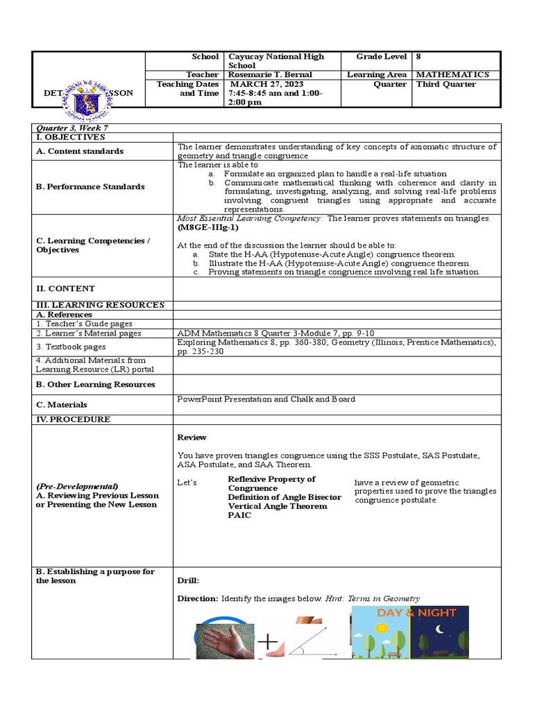 Bernal DLP Week 7 Day 1 | PDF | Triangle | Perpendicular