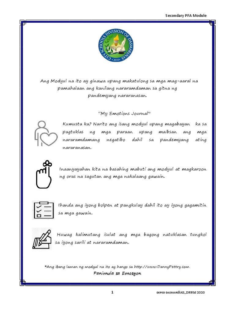 Panimula Sa Emosyon: Deped Dasmariňas - DRRM 2020 | PDF
