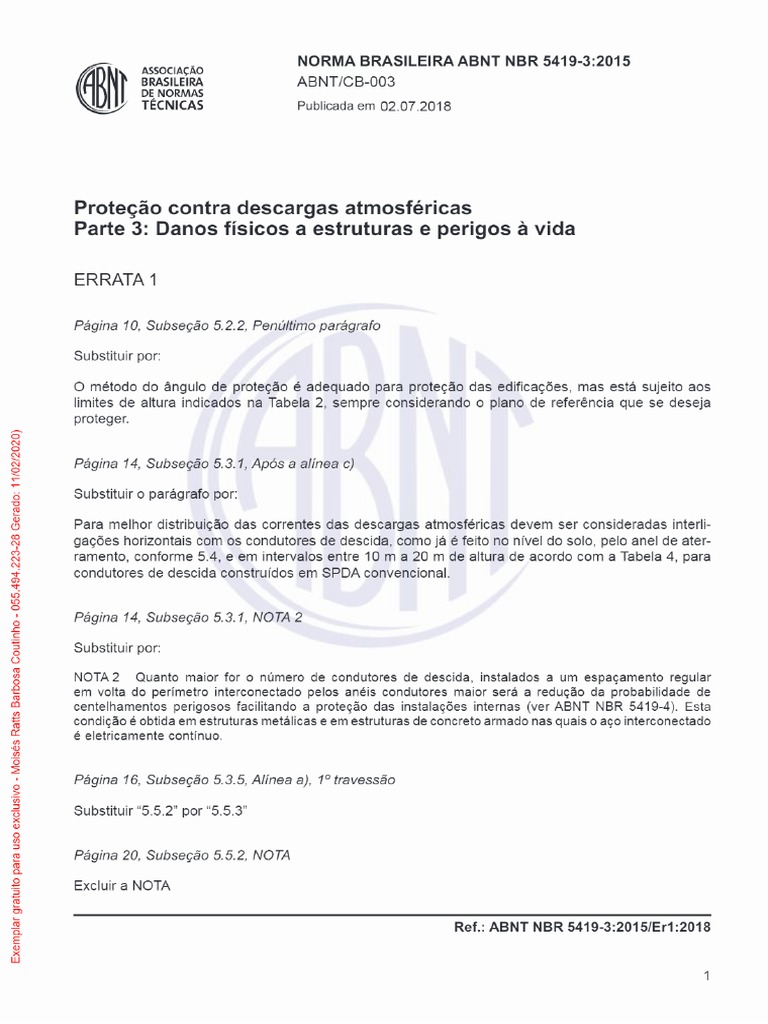 Errata NBR 5419-2015-3 - (2018) | PDF