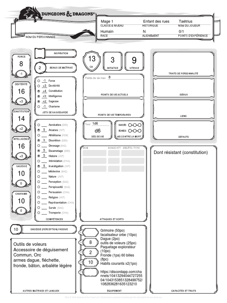 DND Blankcharactersheet FR | PDF