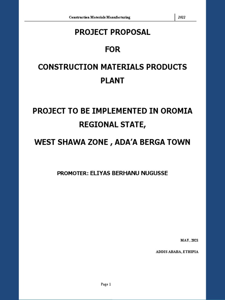 Project Proposal FOR Construction Materials Products Plant: Promoter ...