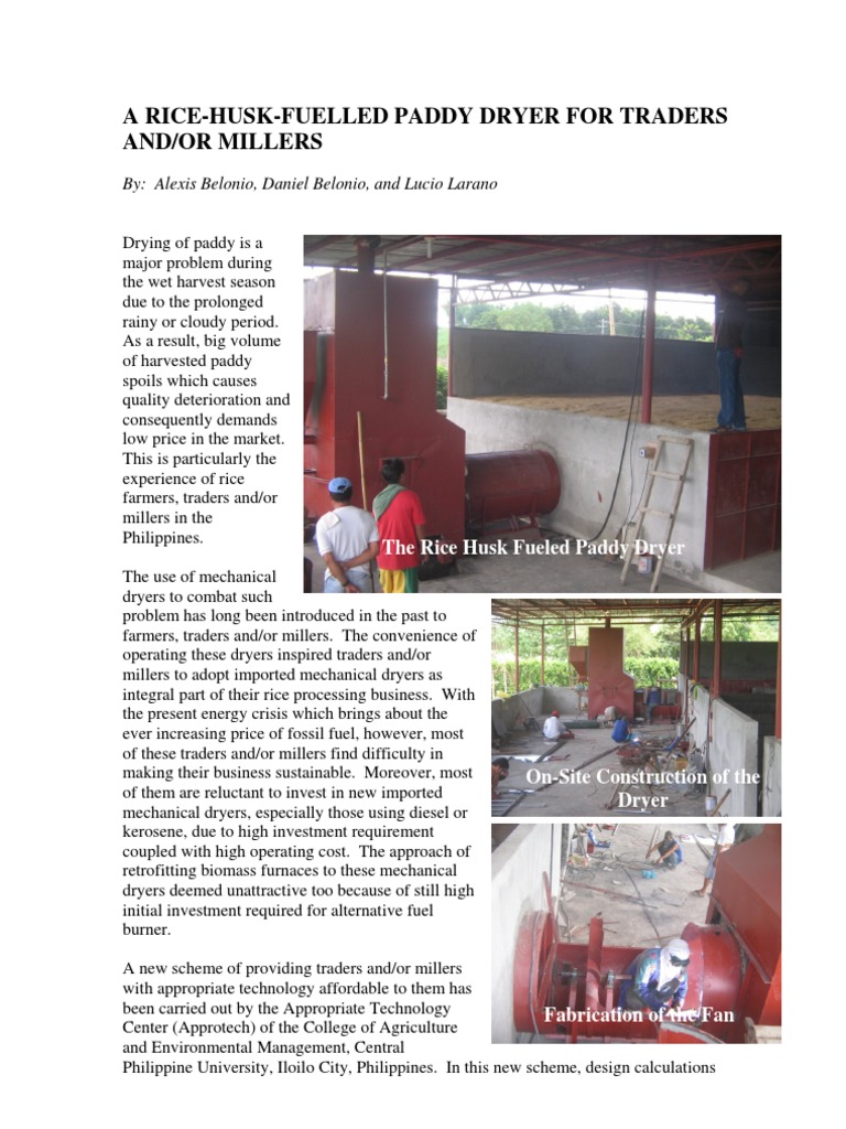 A Rice Husk Fuelled Paddy Dryer For Trader-Miller | PDF | Rice ...