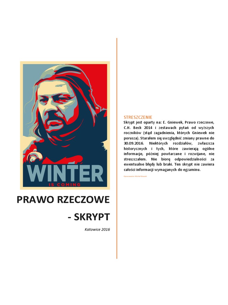 Prawo Rzeczowe - Skrypt: Streszczenie | PDF