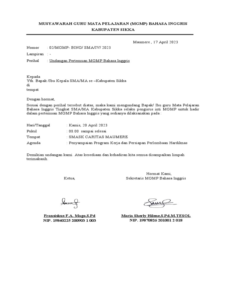 UNDANGAN RAPAT MGMP (Edit) | PDF