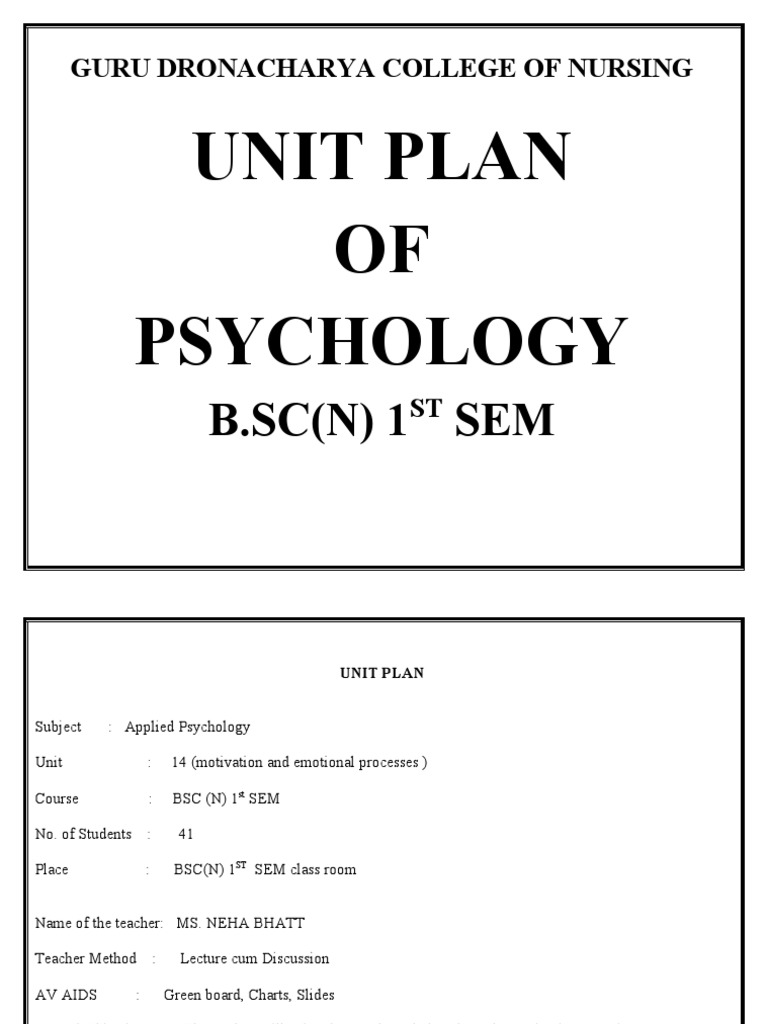 Unit Plan OF Psychology: B.SC (N) 1 SEM | PDF