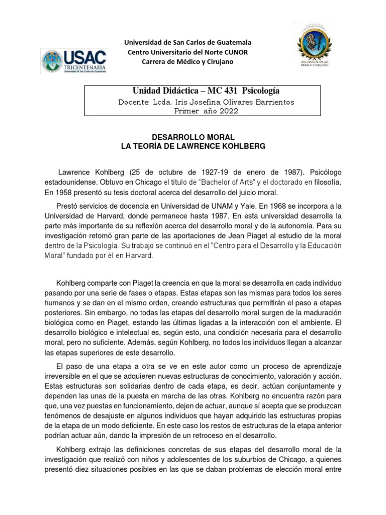 Teoría del Desarrollo Moral de Kohlberg | PDF | Contrato social | Moralidad