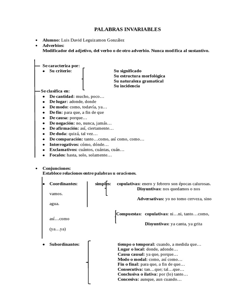 Palabra Invariable | PDF | Relaciones sintácticas | Unidades Semánticas