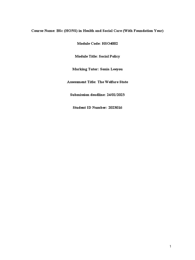 The Welfare State | PDF