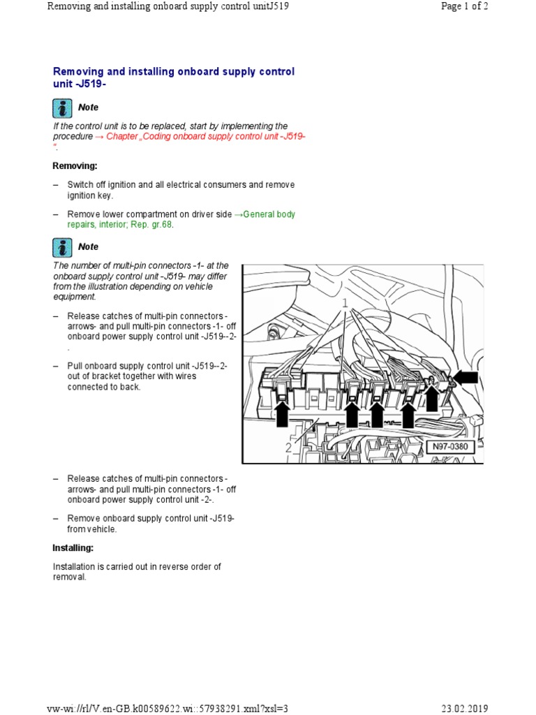 Removing and installing the J519 onboard supply control unit | PDF