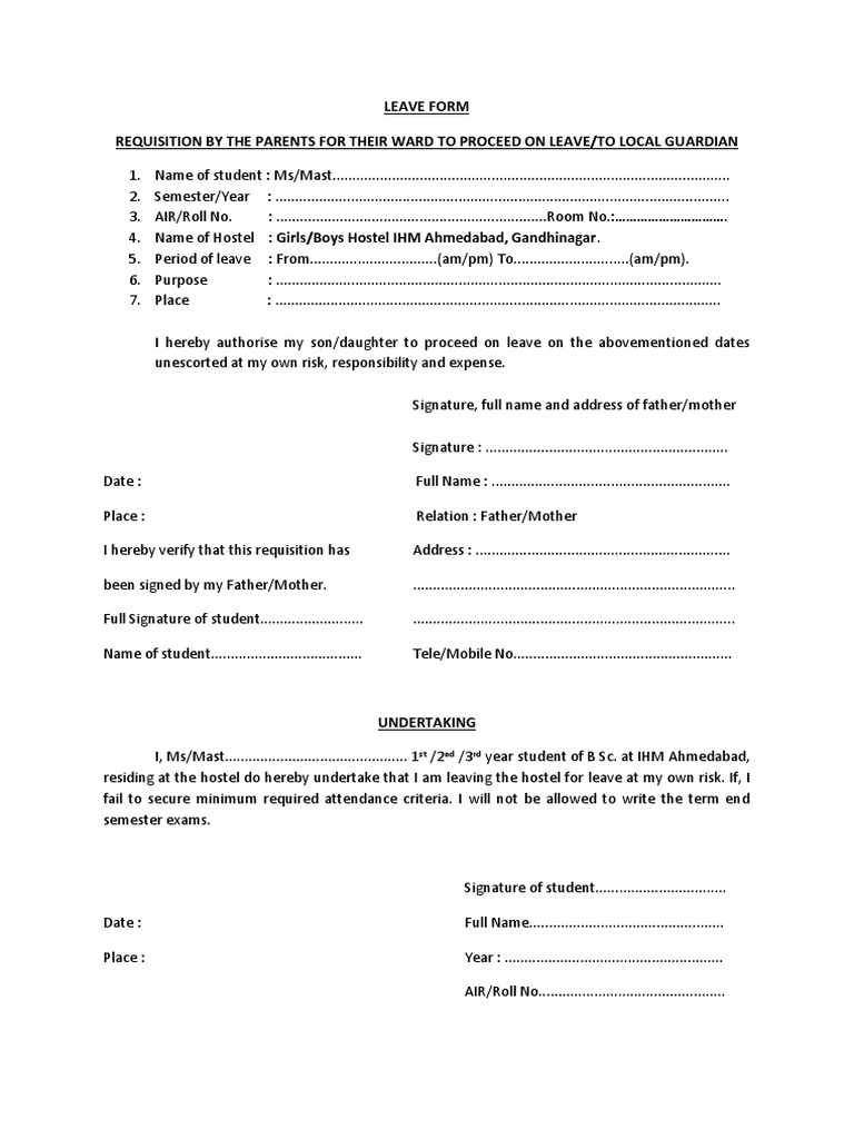 Student Leave Authorization Form | PDF