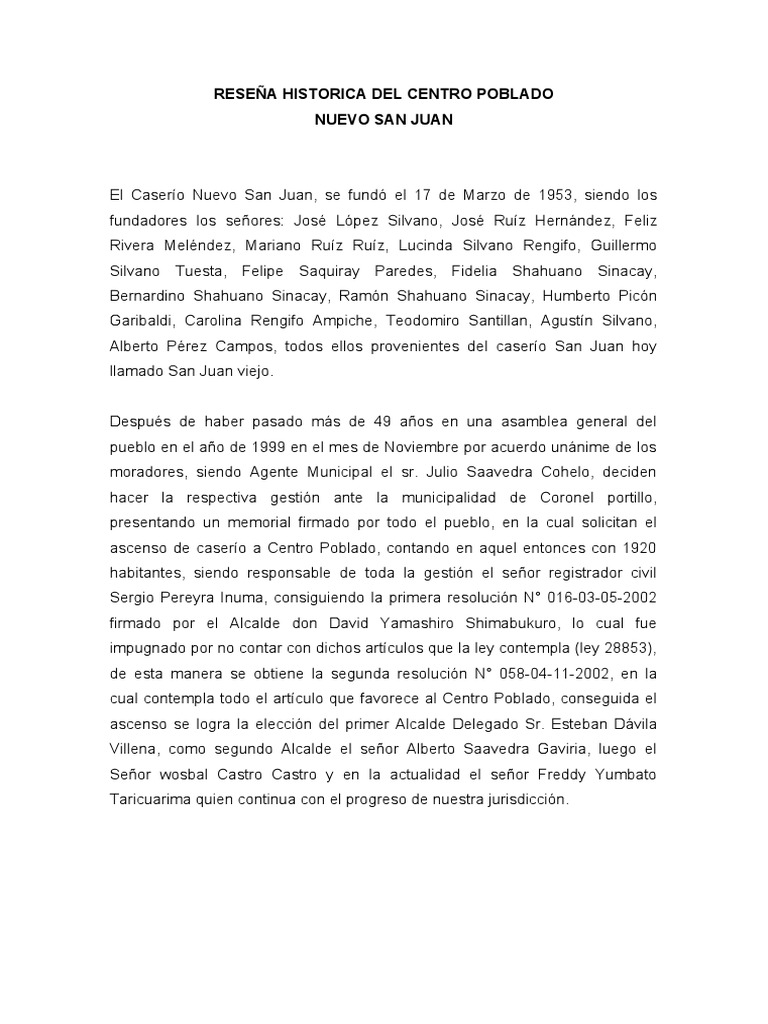 Reseña Historica Del Centro Poblado | PDF