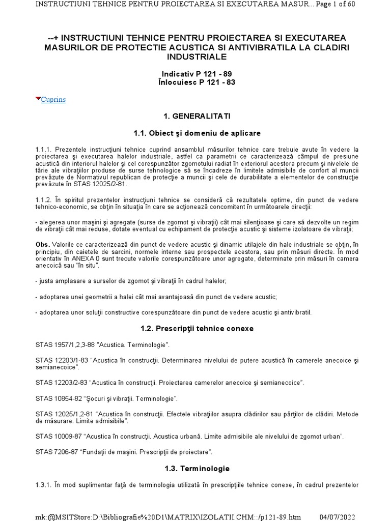 + Instructiuni Tehnice Pentru Proiectarea Si Executarea Masurilor de Protectie Acustica Si ...