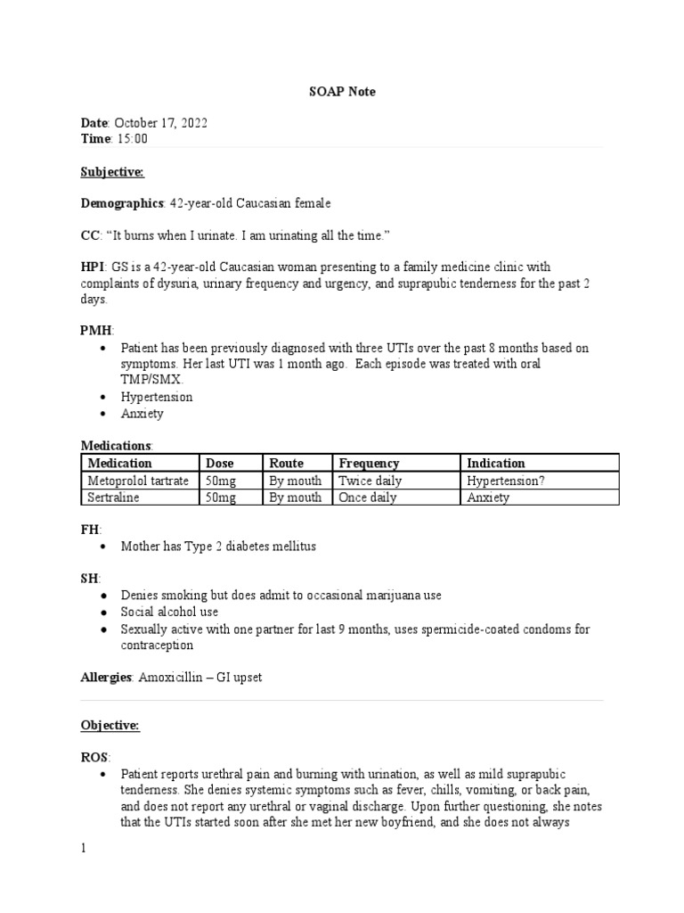 Soap Note | Download Free PDF | Urinary Tract Infection | Hypertension