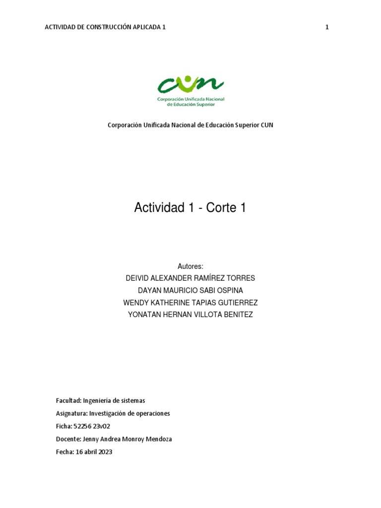 ACA 1 - Investigacion de Operaciones - Ejercicios | PDF