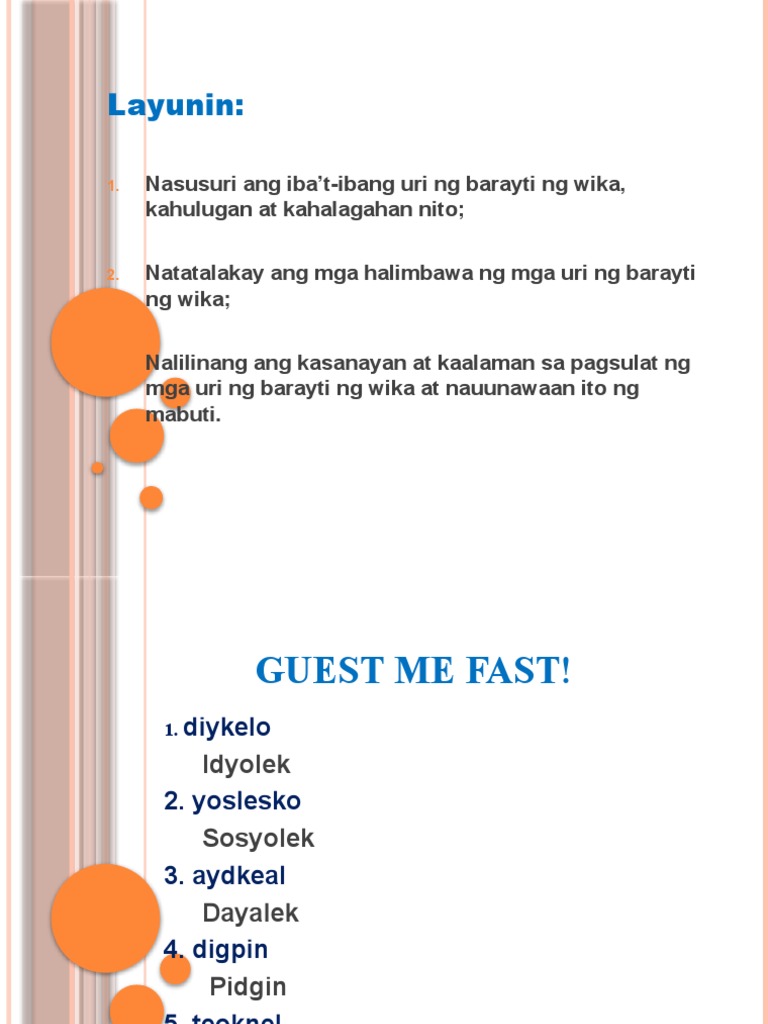 Mga Uri NG Barayti NG Wika | PDF