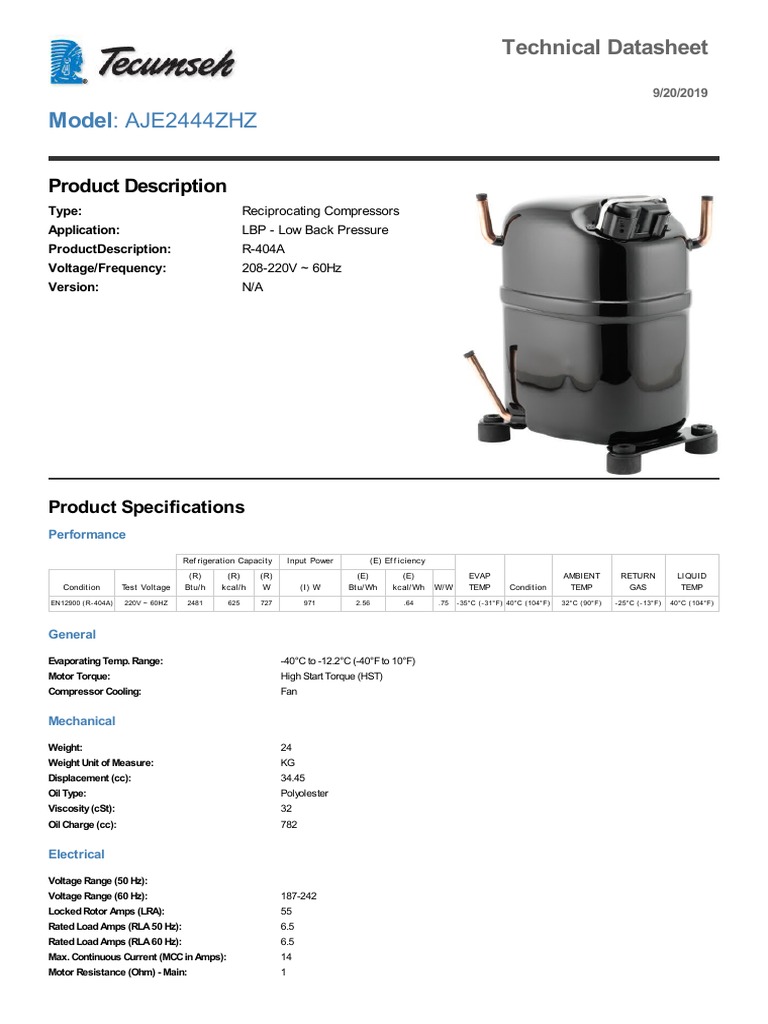 Caj2464z Compressor Technical Data | PDF | Physical Quantities ...