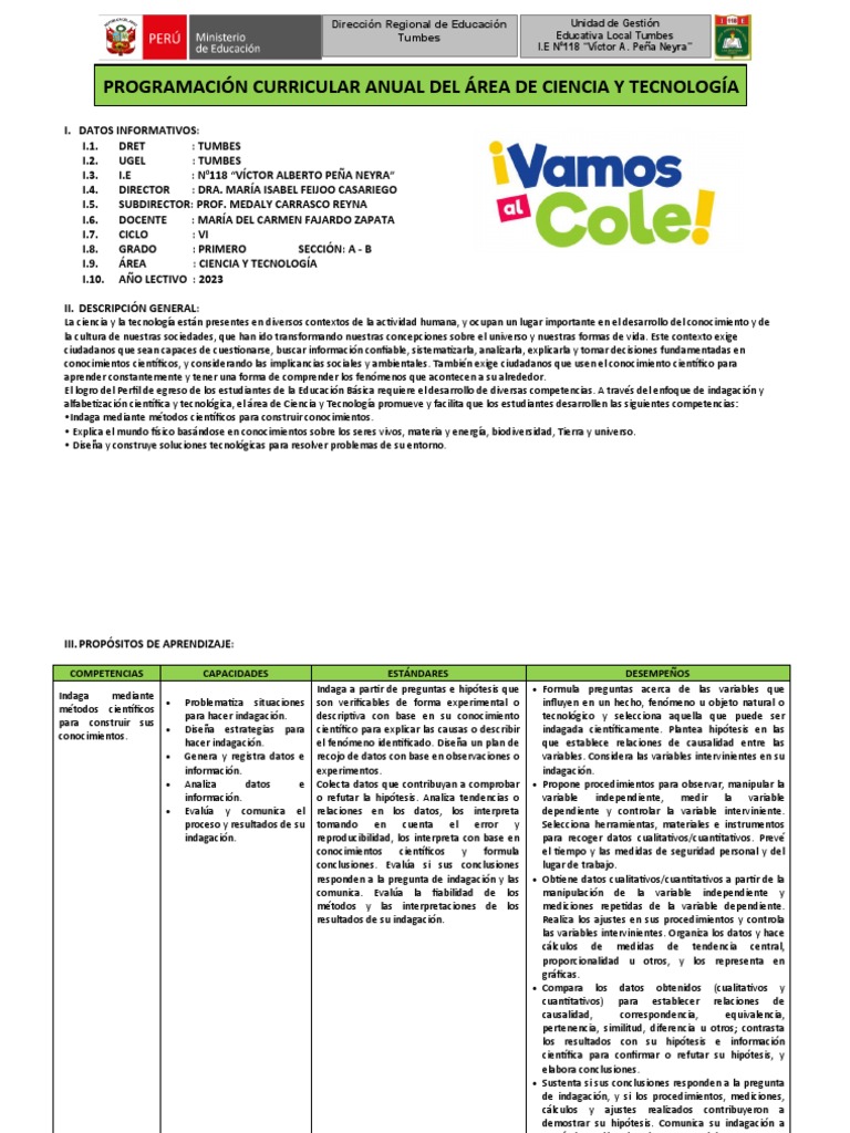 Programación Anual de Las Unidades de Aprendizaje 2023 | PDF | Aprendizaje | Importar