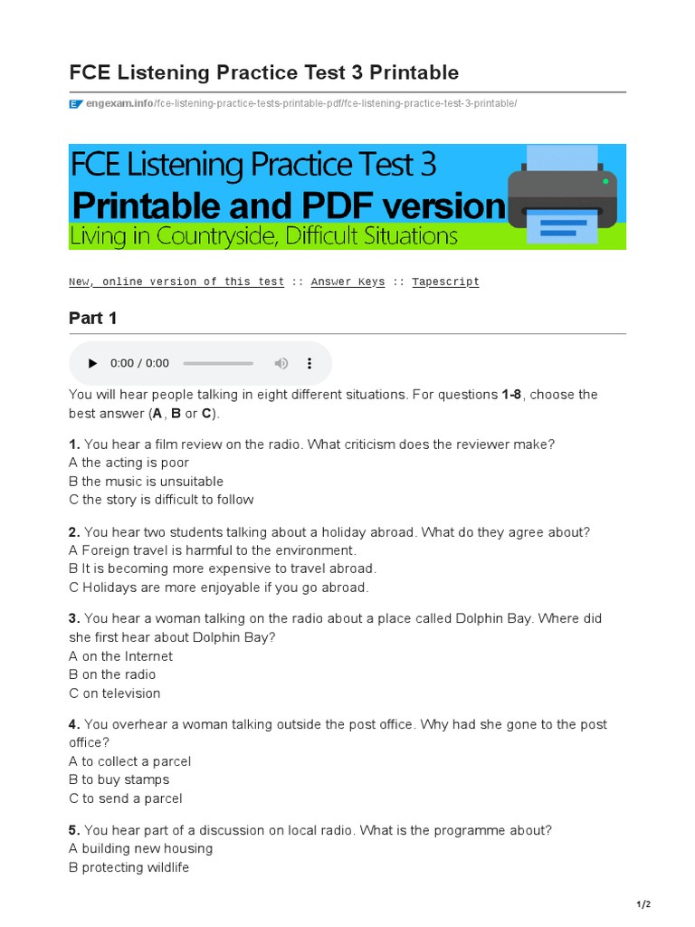 Engexam - info-FCE Listening Practice Test 3 Printable | PDF