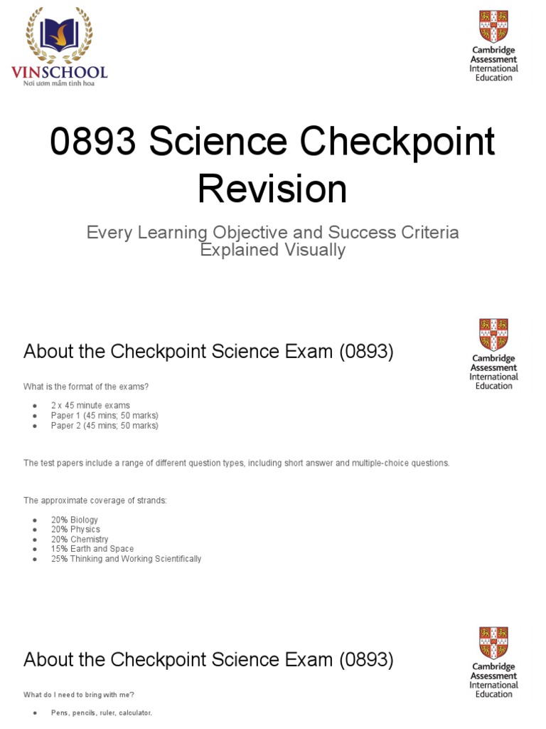 0893 Science Checkpoint Revision: Every Learning Objective and Success ...