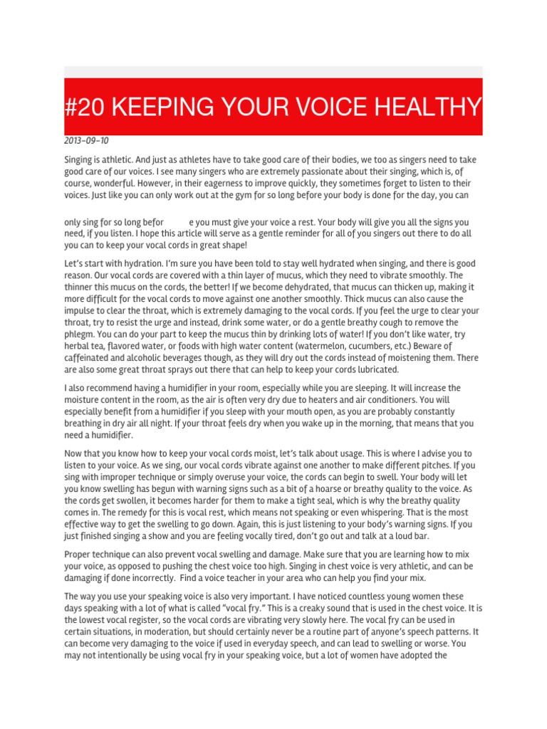 Keeping Vocal Cords Lubricated | PDF | Human Voice | Singing