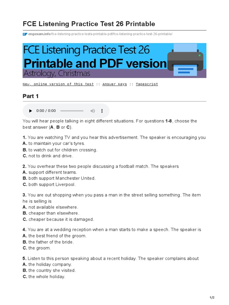 Engexam - info-FCE Listening Practice Test 26 Printable | PDF
