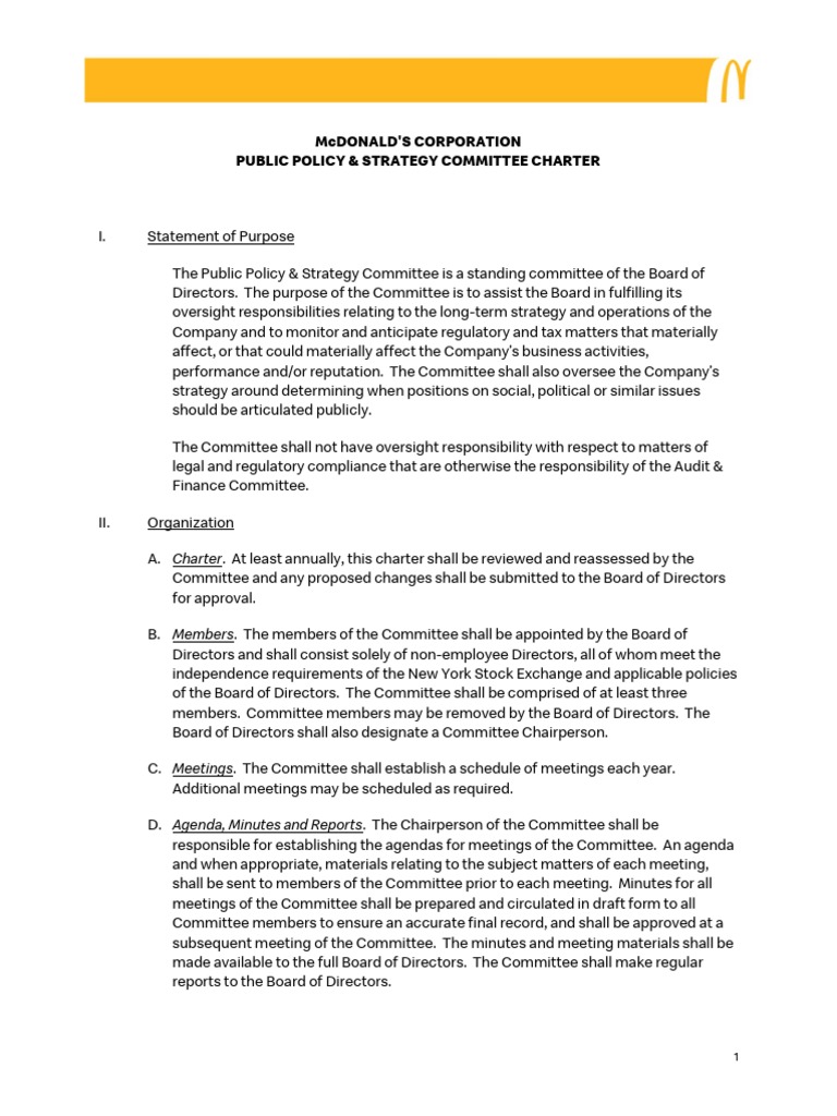 McDonald's Public Policy Committee Charter | PDF | Committee | Board Of ...