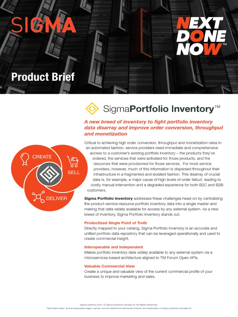Product Brief - Sigma Portfolio Inventory | PDF