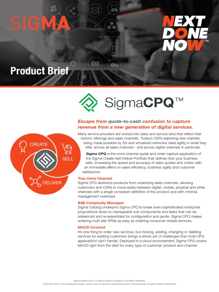 Product Brief - Sigma CPQ | PDF | Sales | Inventory