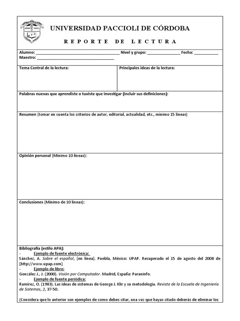 Formato para Reporte de Lectura | PDF