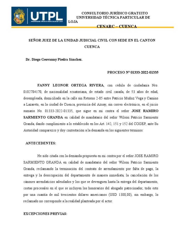 CONT. DEMANDA Inquilinato Formato U | PDF | Justicia | Crimen y violencia