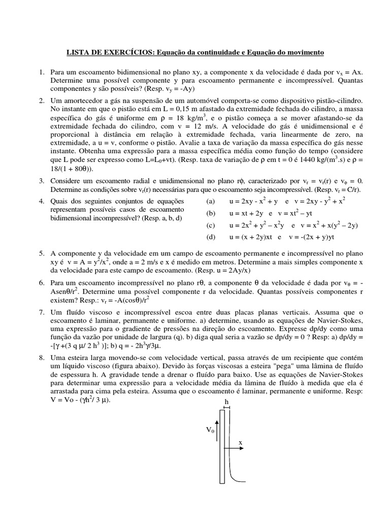 Lista 2 MecFlu | PDF | Mecânica dos fluidos | Descarga (hidrologia)