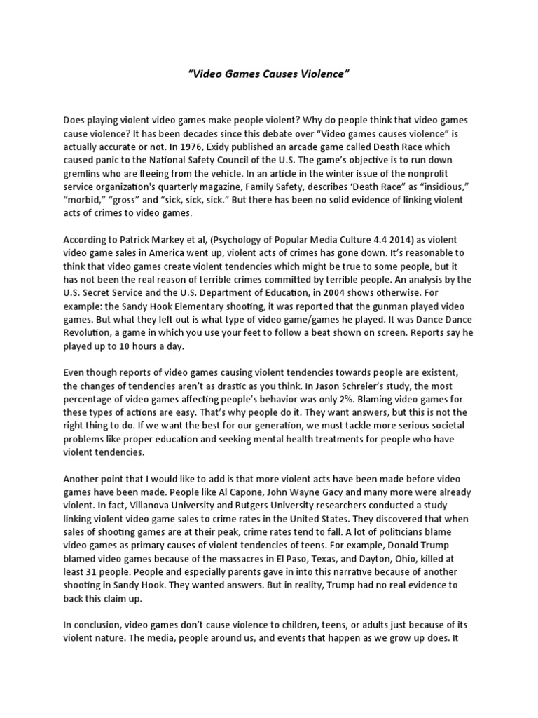 Video Games Causes Violence | PDF | Video Games | Psychology
